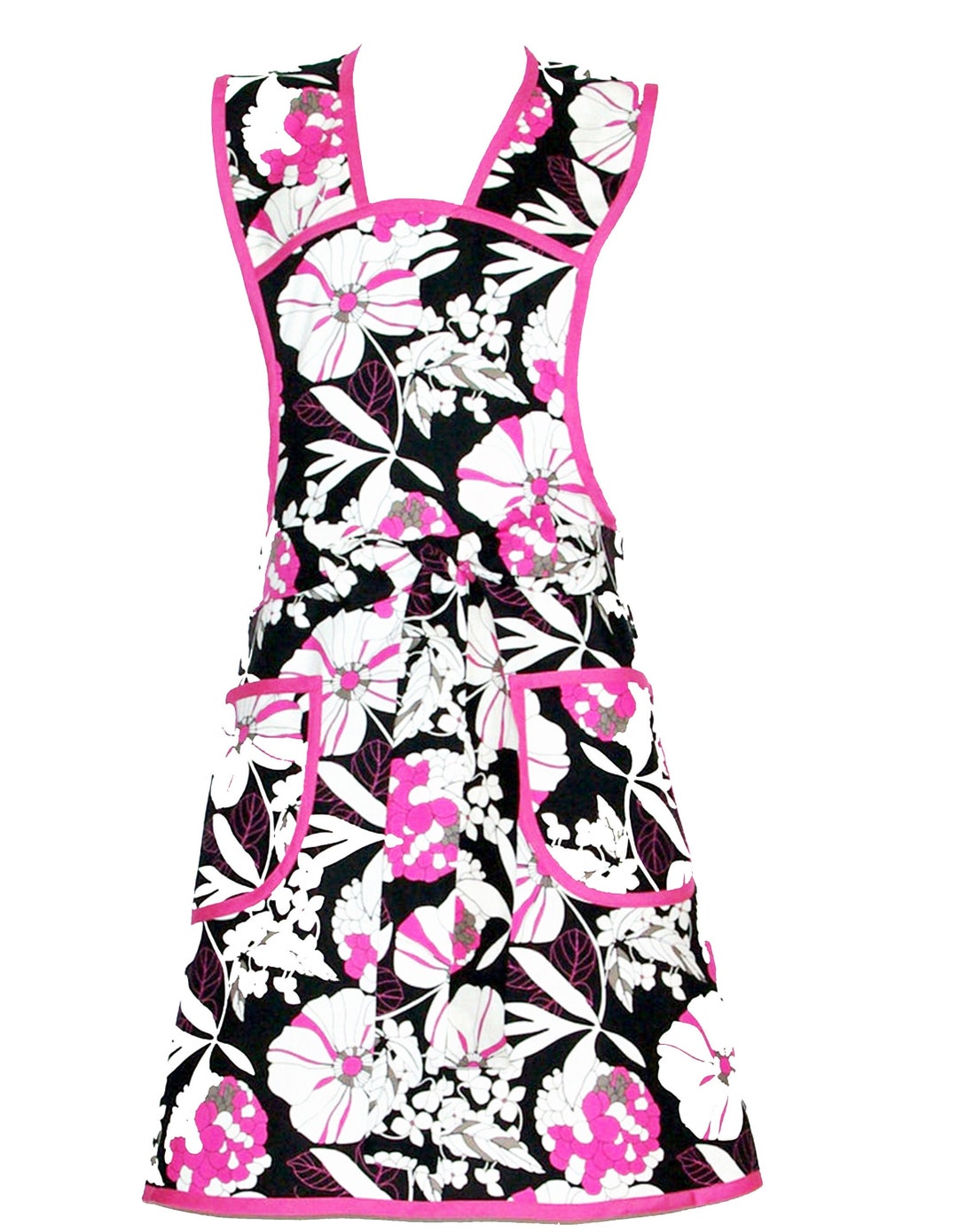 Pretty Pink Black Ladies Apron, Floral, Personalize With Name, Fancy ...