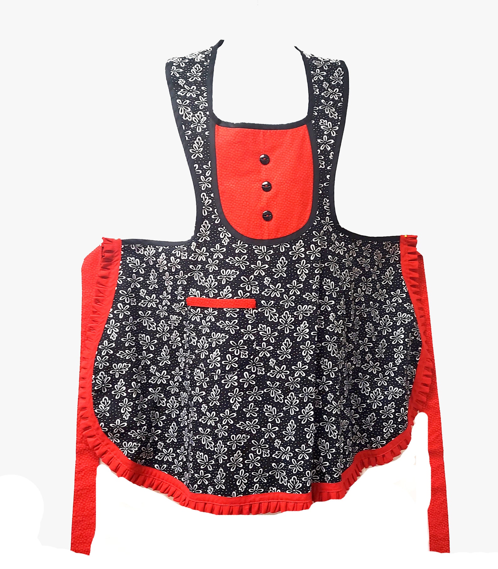 Black Red Ruffle Apron Pretty Cute Lades Teen Apron With | Etsy