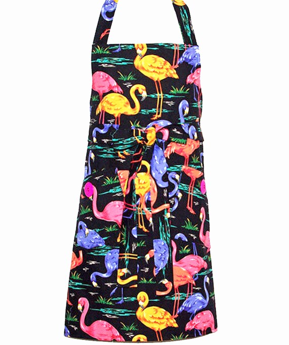 Flamingo Apron Black Pink Tropical Cotton Decor Items | Etsy