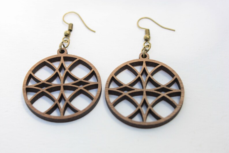 Wooden Round Laser Cut Earrings Handmade Wooden Earrings Round Wooden ...
