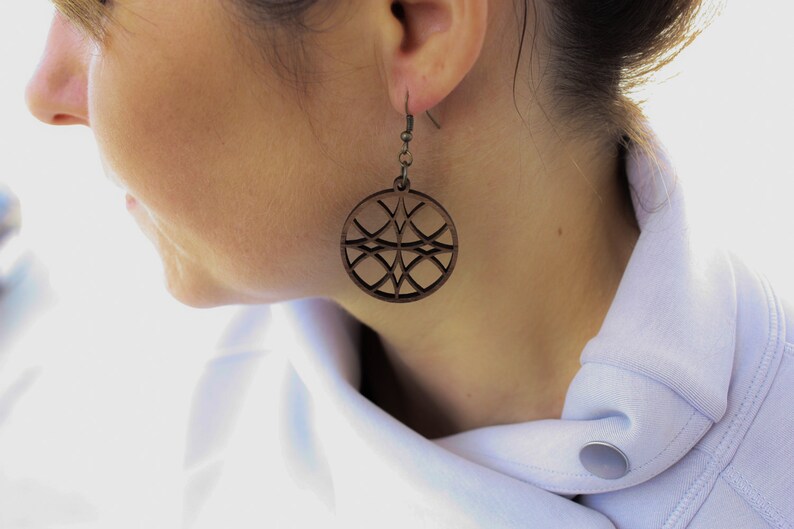 Wooden Round Laser Cut Earrings Handmade Wooden Earrings Round Wooden ...