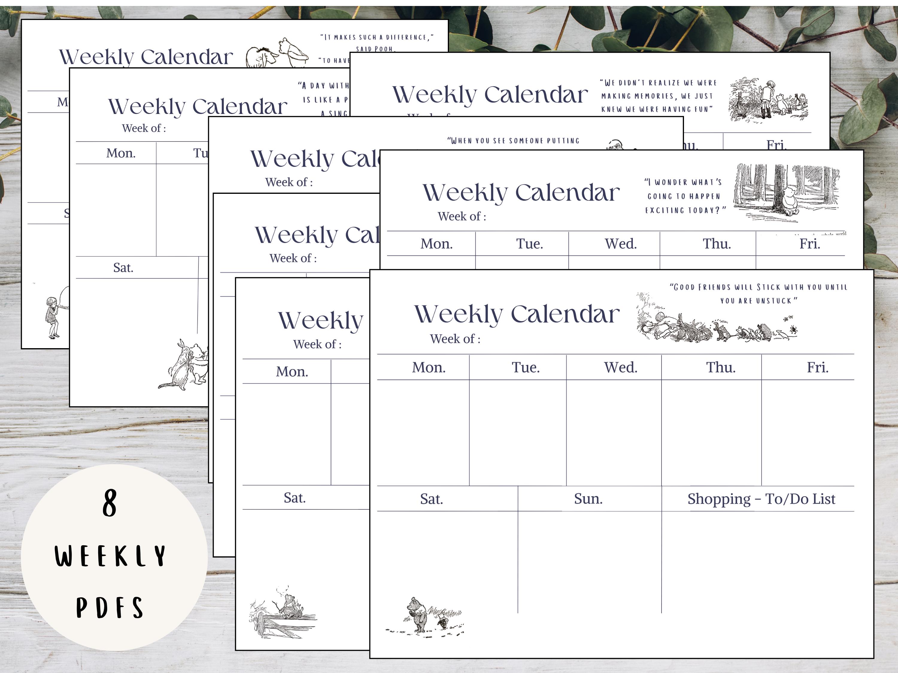 Winnie the Pooh Printable Planners- Pooh Weekly Planner-pooh Daily ...