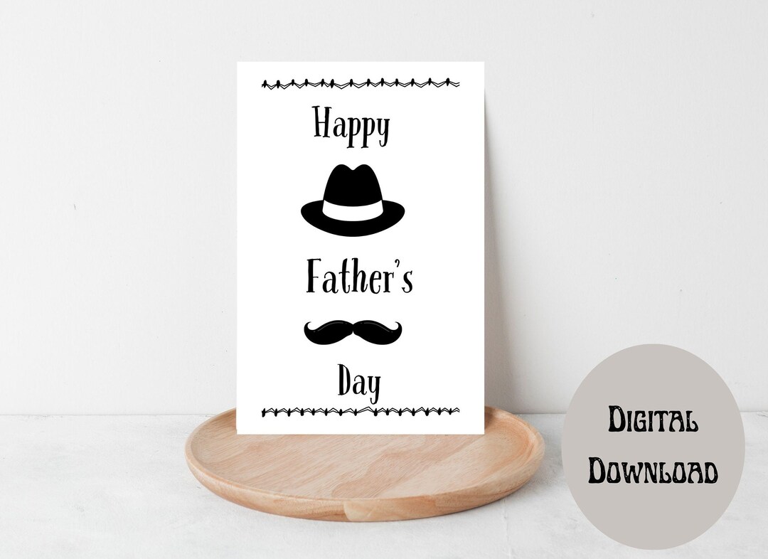 Happy Father's Day Hat Mustache Printable Blank Father's Day 4x6 Card ...