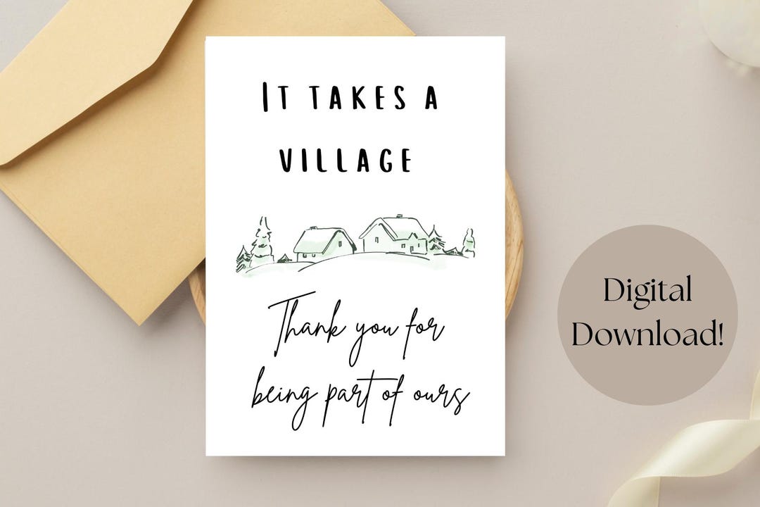 It Takes a Village Thank You Card - Teacher, Nanny, Coach (digital ...