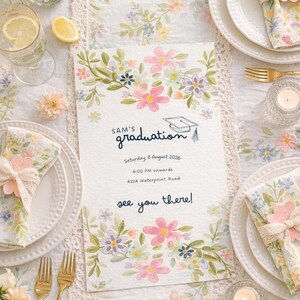 Floral Graduation Poster Template | Elegant Watercolor Party Decor ...