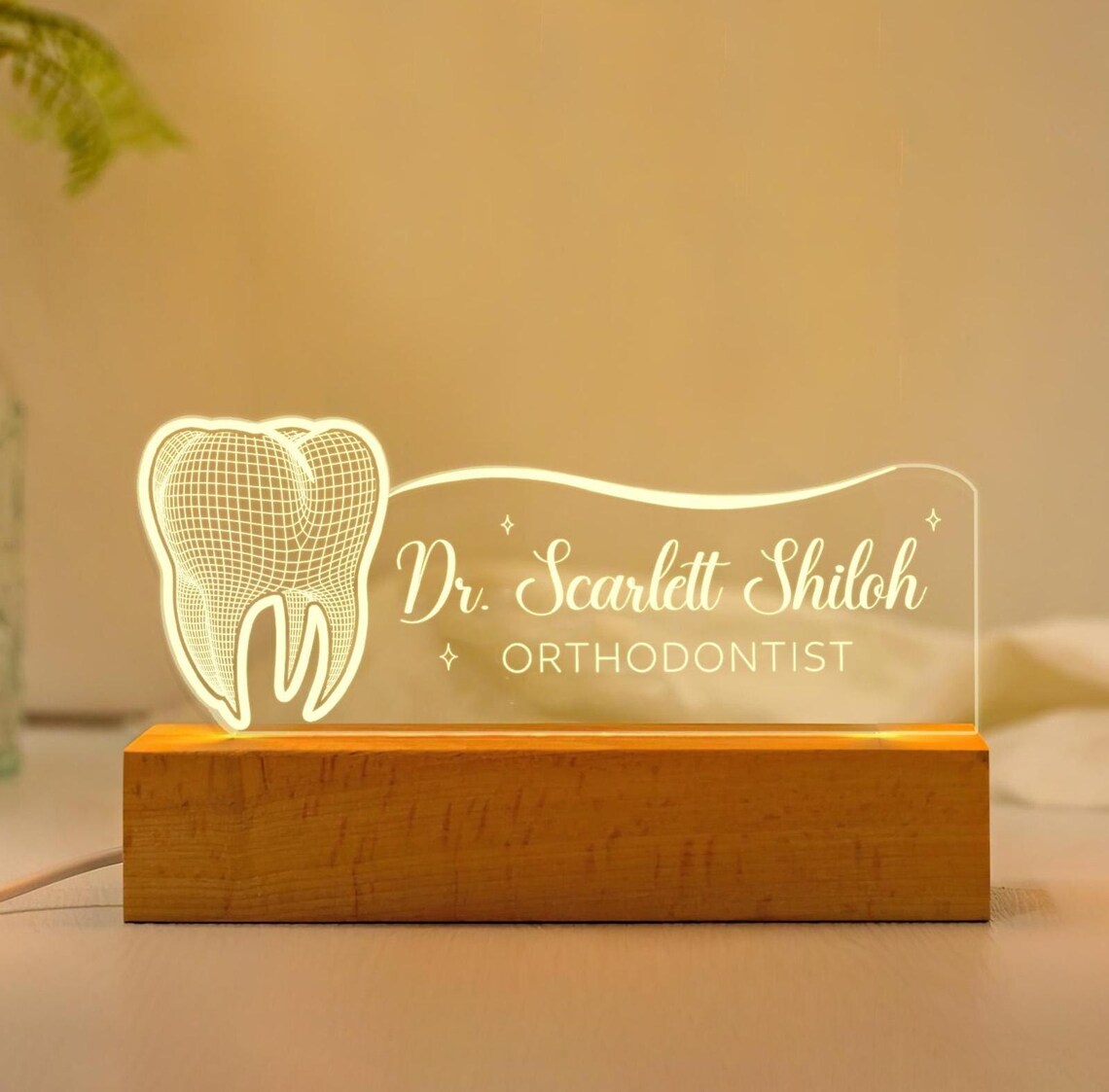 Personalized 3D Flat Dentist Desk Name Plate, Orthodontist Acrylic LED ...
