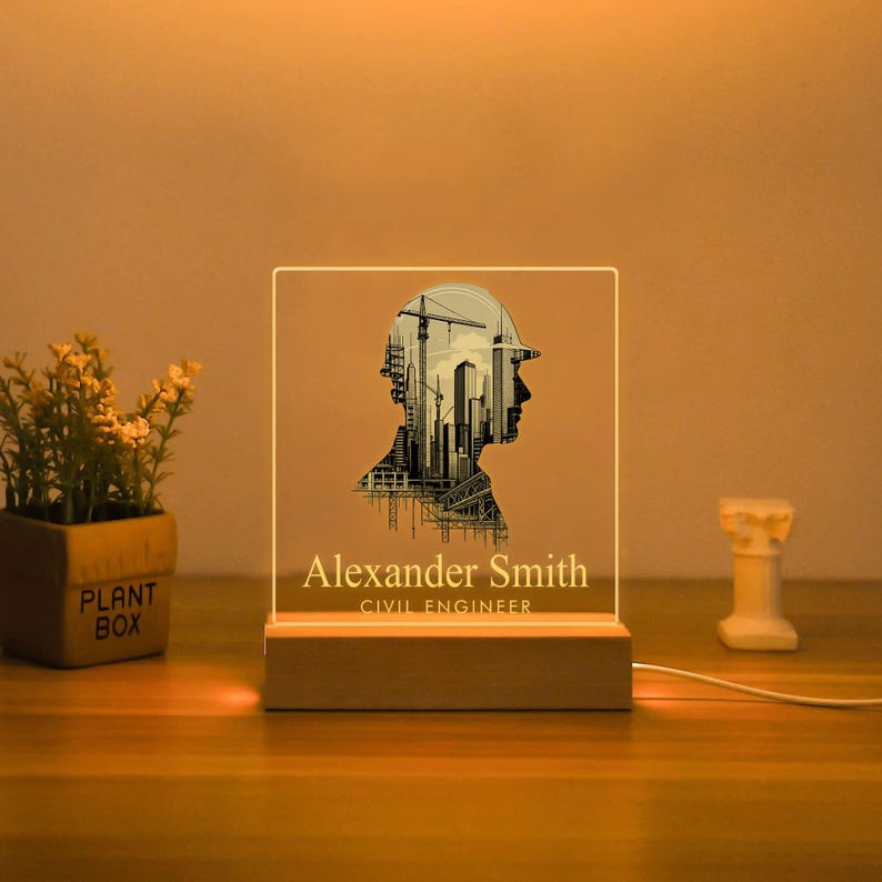 Personalized Civil Engineer Desk Name Plate, Custom Engineer LED Desk ...