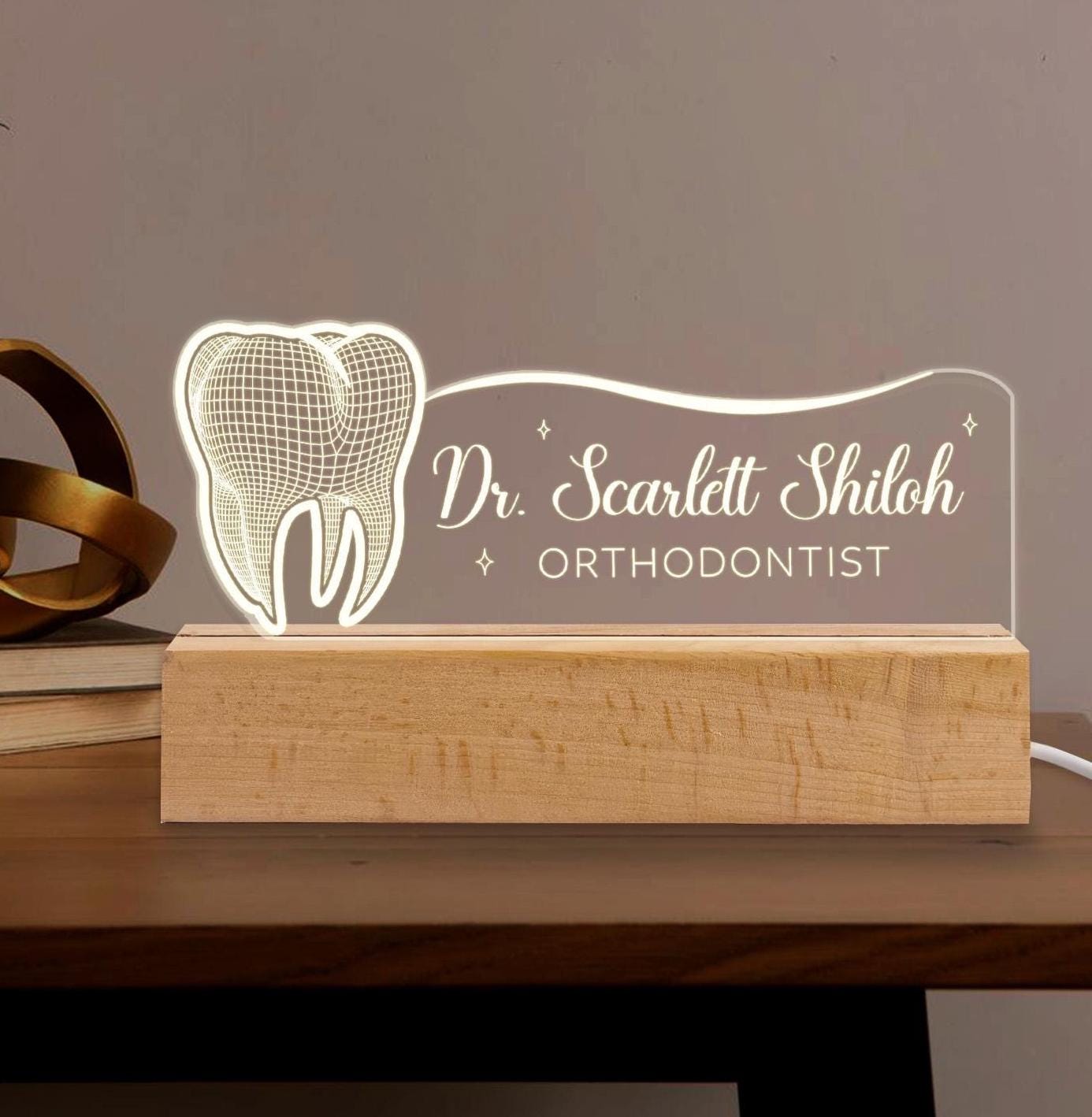 Personalized 3D Flat Dentist Desk Name Plate, Orthodontist Acrylic LED ...