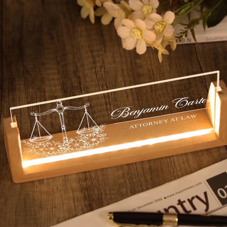 Personalized Lawyer Desk Name Plate, JD Judge LED Name Sign, Lawyer ...