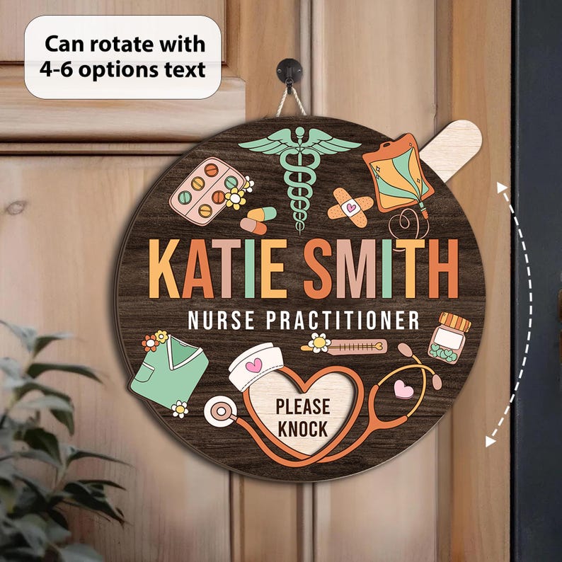 Personalized Rotating Nurse Door Name Sign, Nurse Practitioner Gift ...