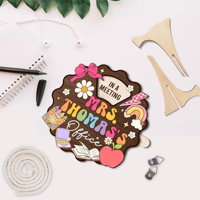 Personalized Rotating Teacher Door Sign, Spinning Teacher Hanging Sign ...