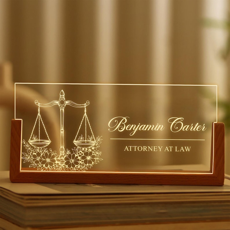 Personalized Lawyer Desk Name Plate, JD Judge LED Name Sign, Lawyer ...
