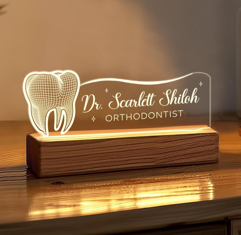 Personalized 3D Flat Dentist Desk Name Plate, Orthodontist Acrylic LED ...