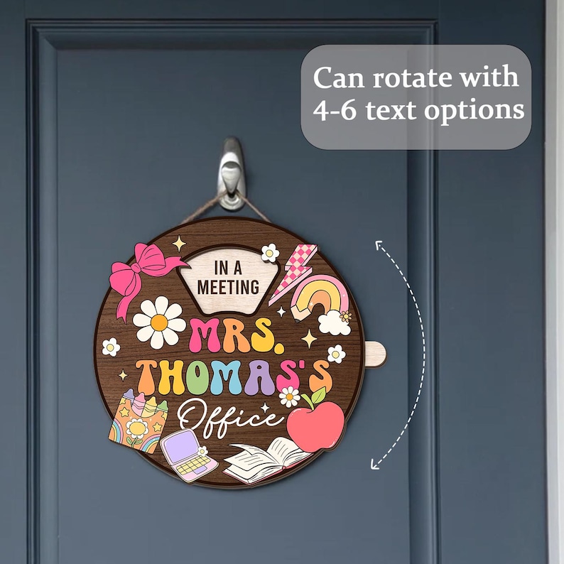 Personalized Rotating Teacher Door Sign, Spinning Teacher Hanging Sign ...