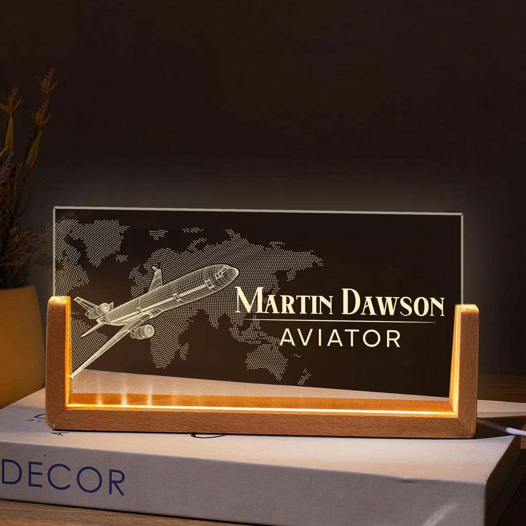 Personalized Pilot Desk Name Plate, Aviator LED Name Sign, Aviation ...