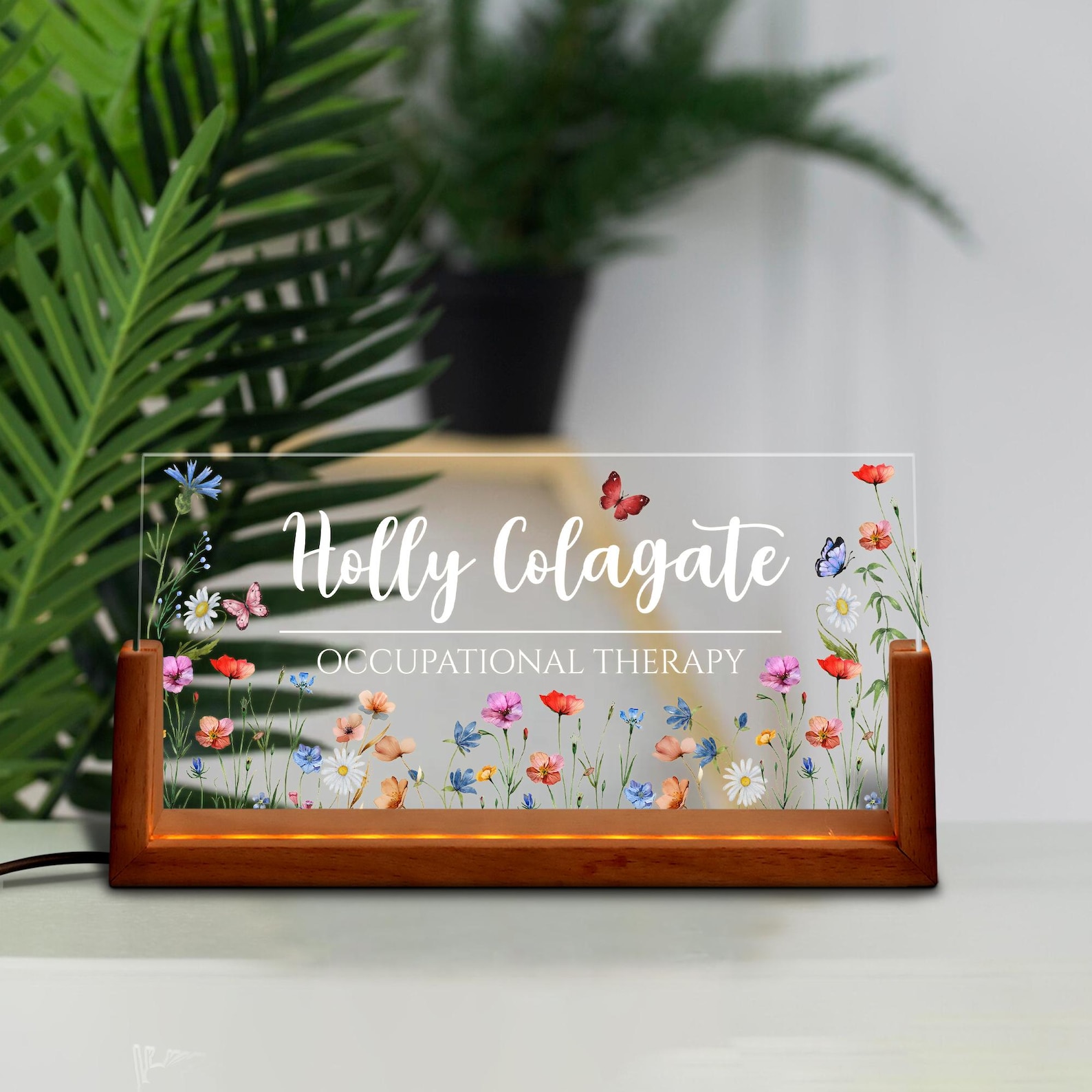 Floral Acrylic Desk Name Plate With Light – Personalized Teacher ...