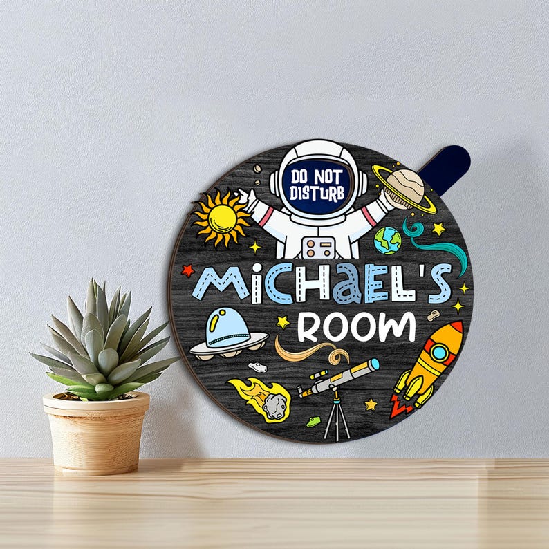 Personalized Space Door Sign, Custom Kids Name Sign, Girls Boys Bedroom ...