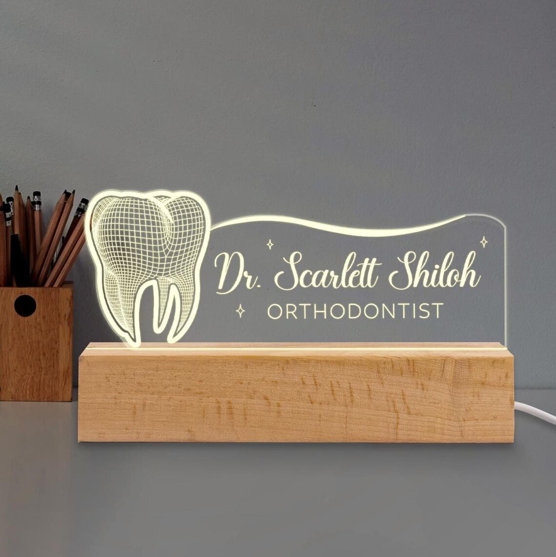 Personalized 3D Flat Dentist Desk Name Plate, Orthodontist Acrylic LED ...
