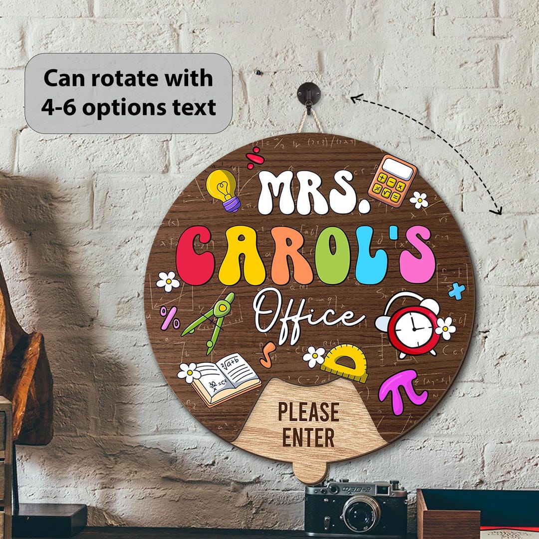 Personalized Math Teacher Rotating Door Sign, Spinning Teacher Door ...