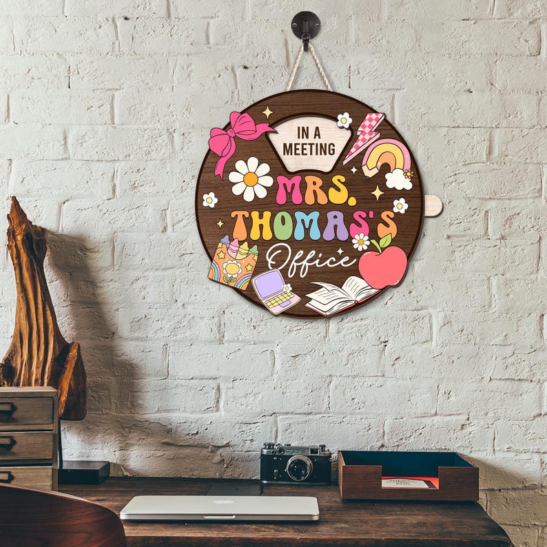 Personalized Rotating Teacher Door Sign, Spinning Teacher Hanging Sign ...