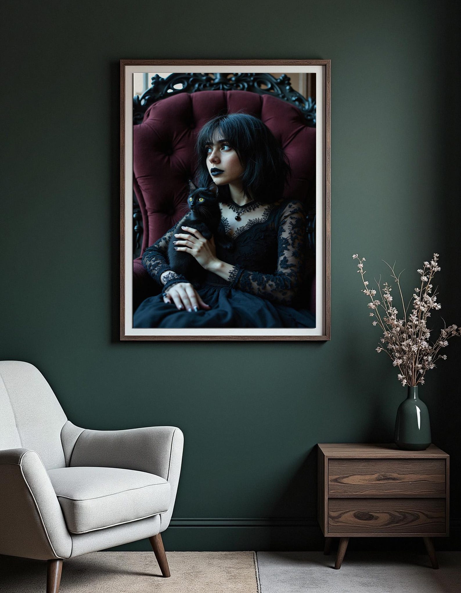 Gothic Black Cat Wall Art Digital Print – Elegant Moody Decor - Etsy