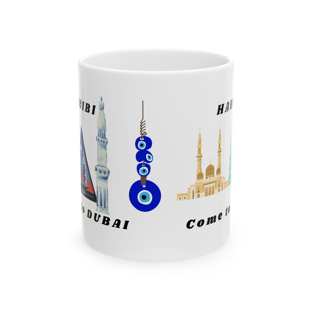 Ceramic Mug, Dubai Habibi Coffee Cup, Middle Eastern Gift, Arabic Quote ...