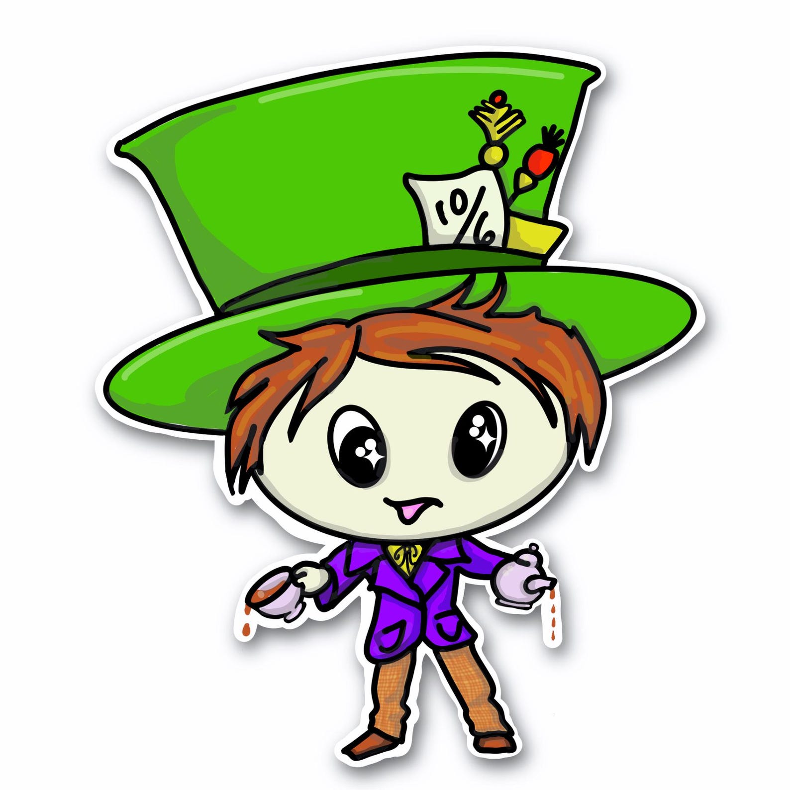 Mad Hatter Laminated Vinyl Sticker, Artist Original Collectable Print ...