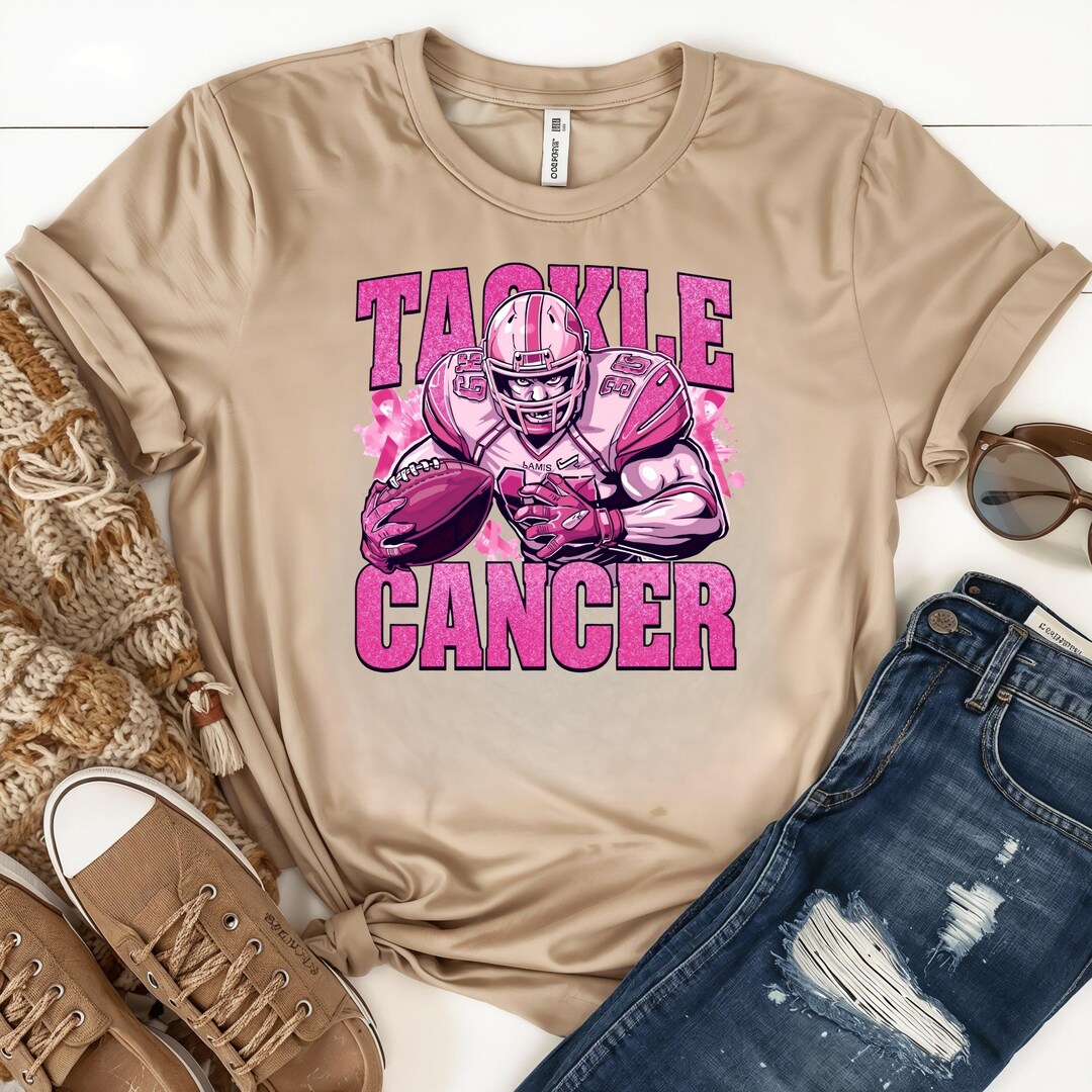 Tackle Cancer Football Shirt | Pink Ribbon Awareness Tee | Breast ...