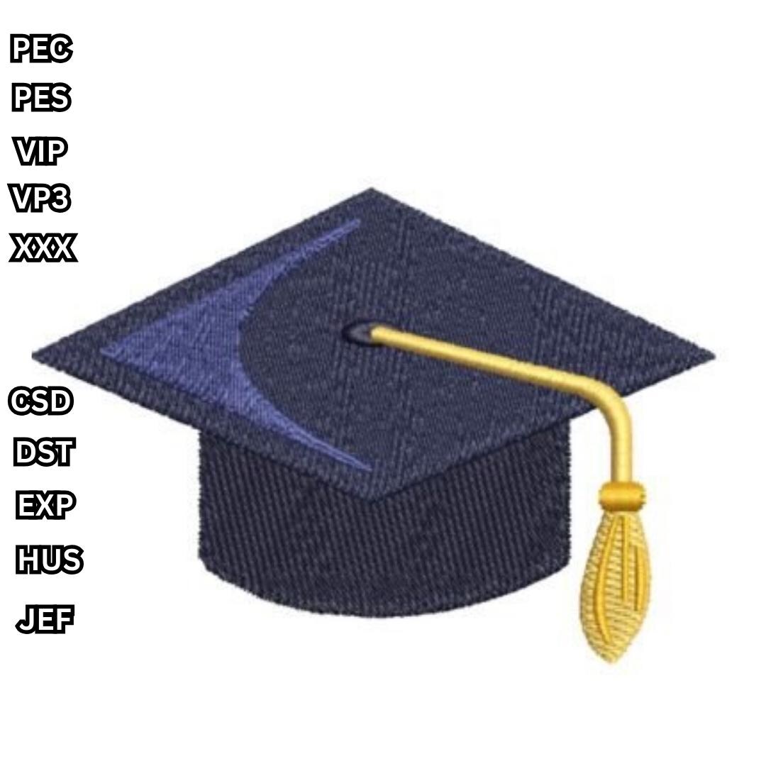 Graduation Cap Embroidery Design: Gold Tassel Mortarboard (digital ...