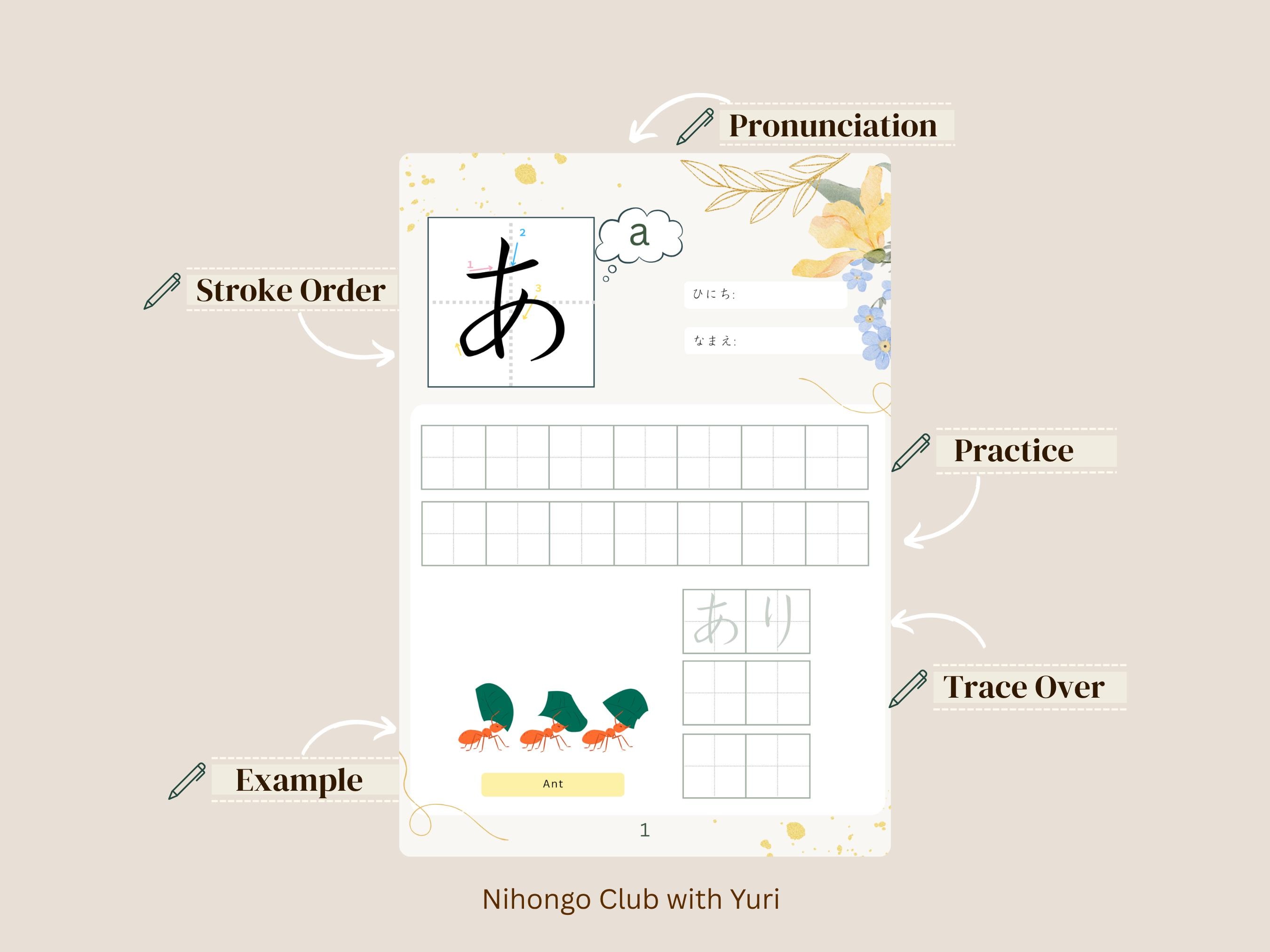 First Steps in Hiragana | Japanese Worksheets PDF | Stroke Order ...