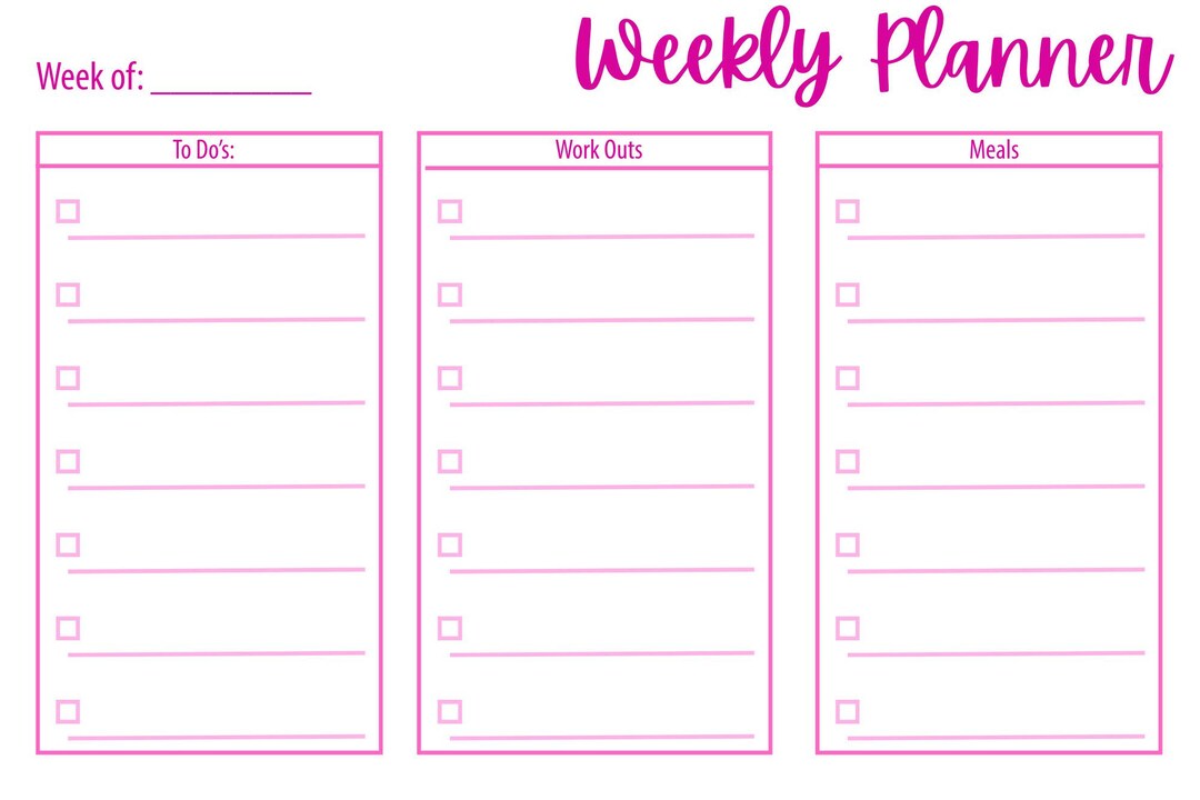 Weekly Planner Print Out- Pink - Etsy
