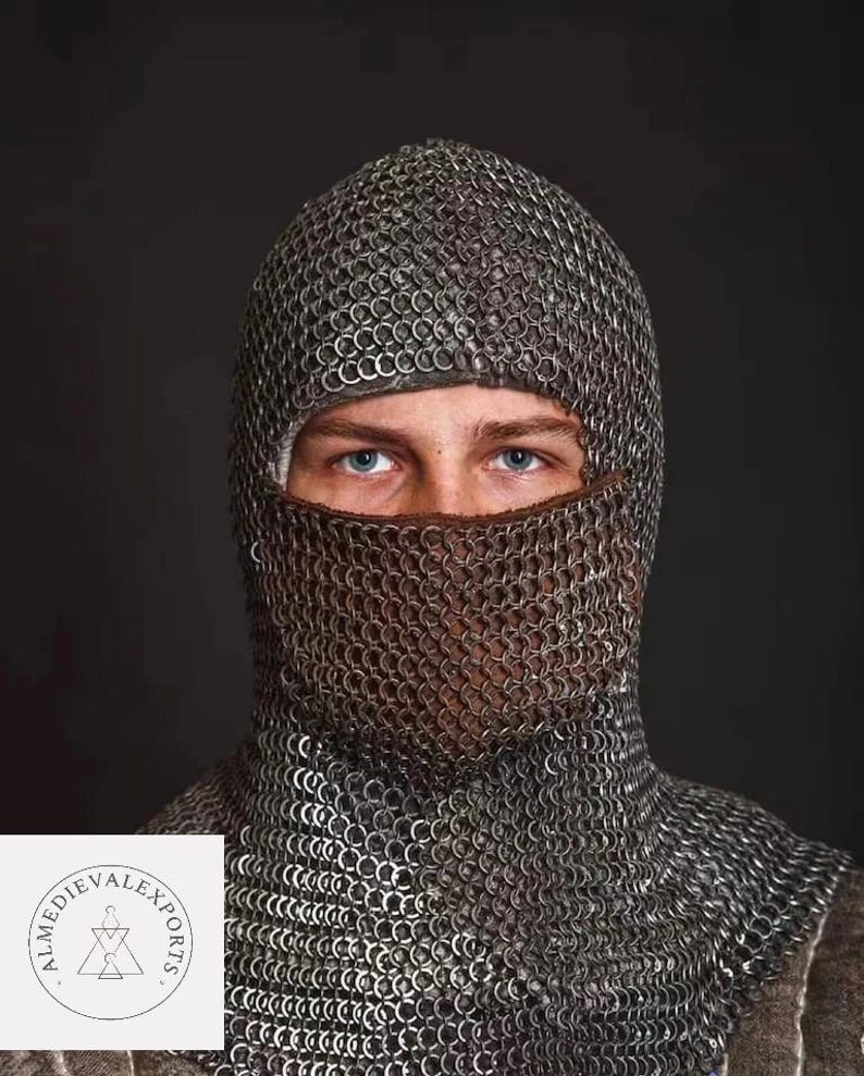 Mild Steel Chainmail Coif: Round Riveted Medieval Hood With Mask - Etsy