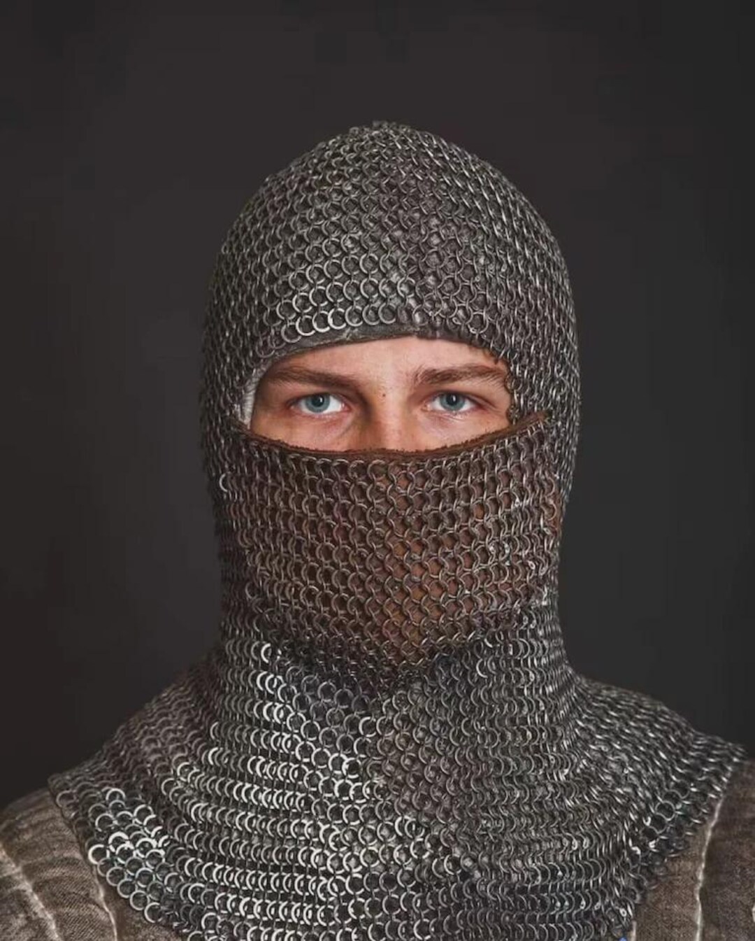 Mild Steel Chainmail Coif: Round Riveted Medieval Hood With Mask - Etsy