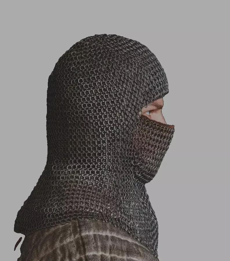 Mild Steel Chainmail Coif: Round Riveted Medieval Hood With Mask - Etsy