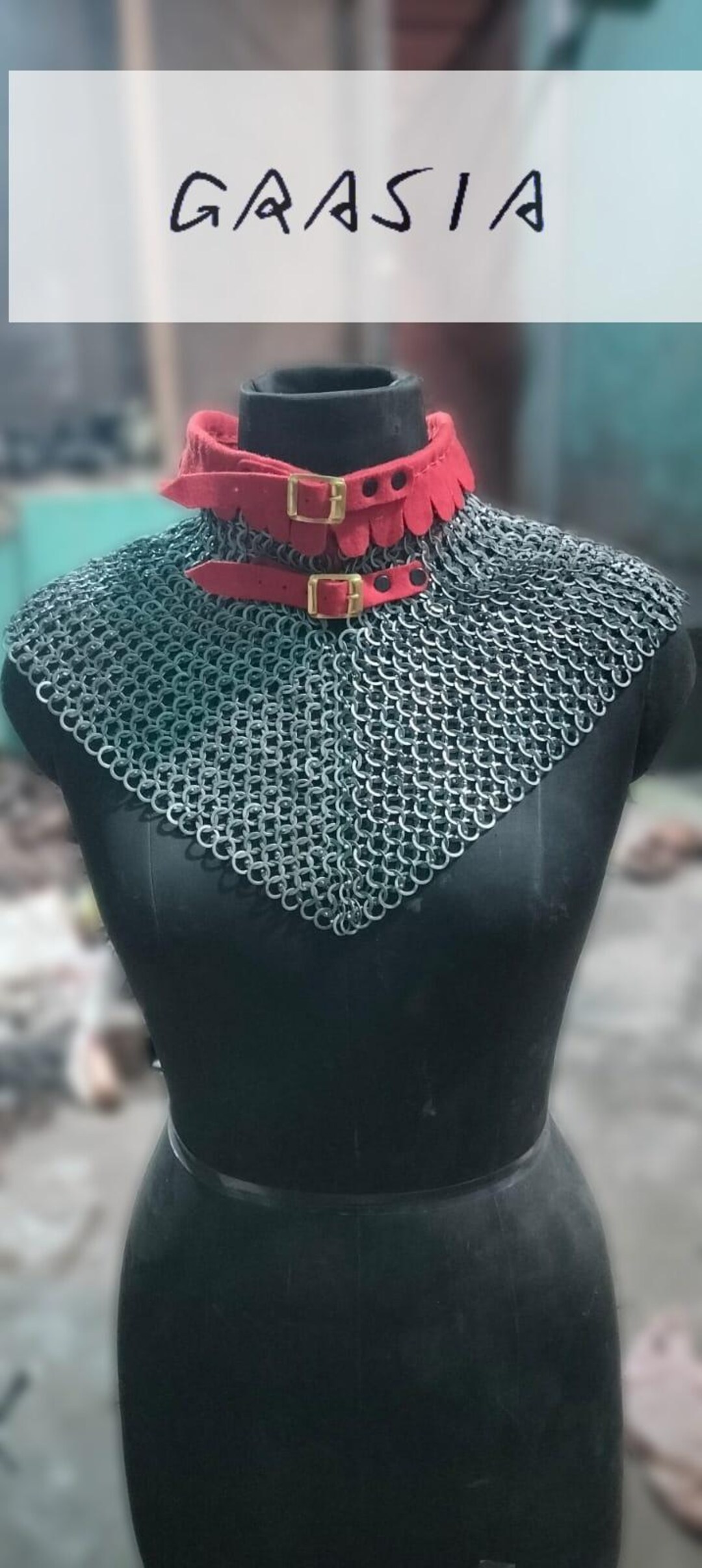 Mild Steel Chainmail Collar: 9mm Flat Ring Riveted Bishop Mantle ...