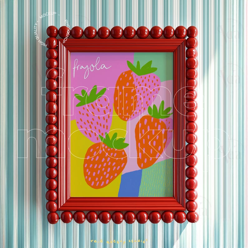 DIN A Retro Red Bubble Frame Mockup Colorful 3D Bobble Border Modern ...