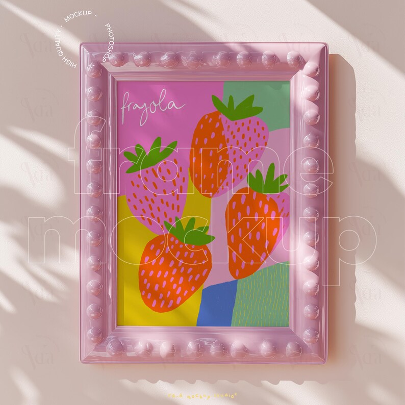 Pink Bubble Frame Mockup DIN A Glossy 3D Frame Mockup Modern Girly ...