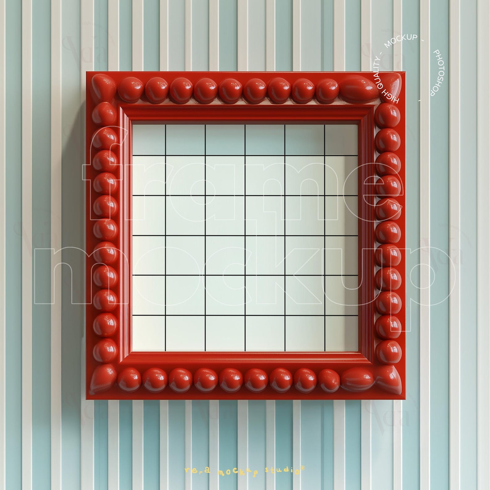 Square Retro Red Bubble Frame Mockup Colorful 3D Bobble Border Modern ...