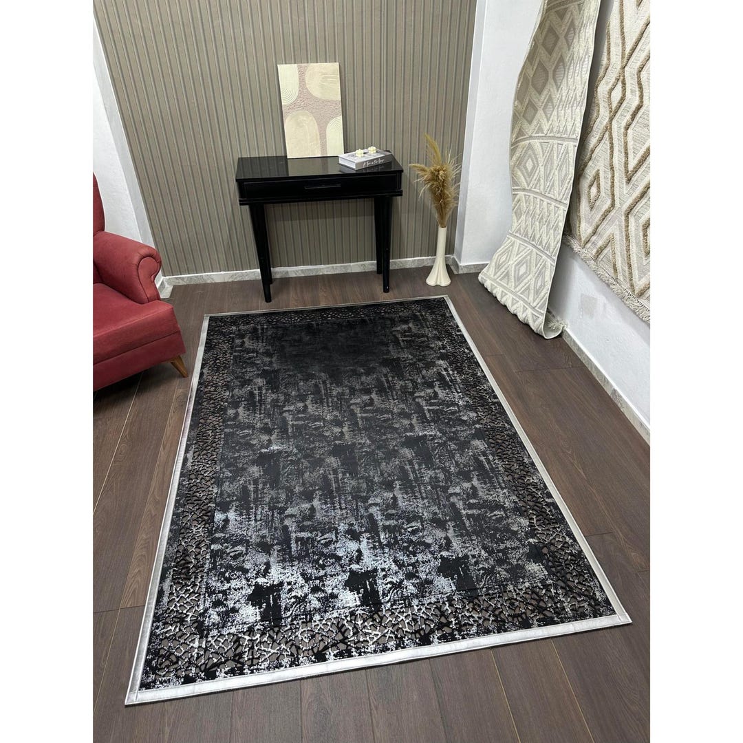Black Suede Rug: Silver Glitter Laser-cut Geometric Carpet - Etsy