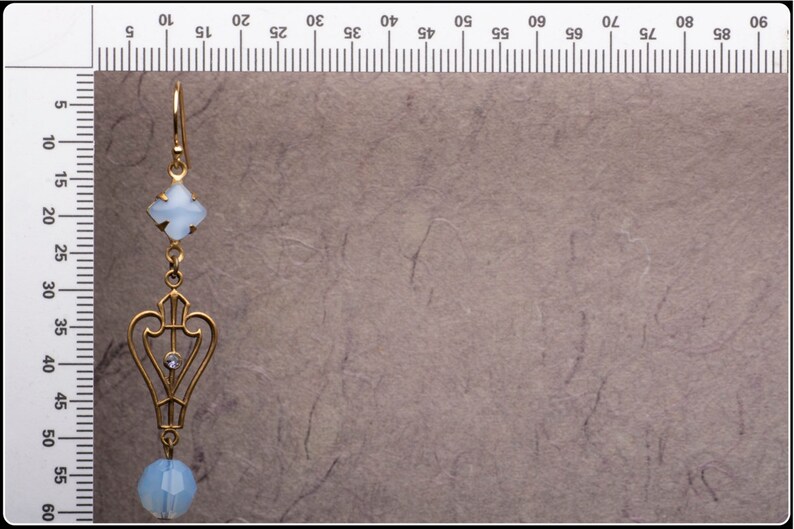 Cute & Dainty Retro Art Nouveau Style Blue Dangle Earrings - Etsy Australia