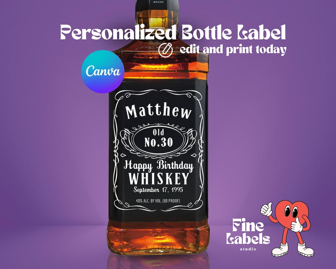 Printable Whiskey Label Canva Template Custom Vintage Black Label ...