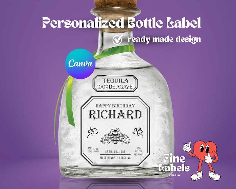 Personalized Tequila Label Template: Custom Birthday Gift (canva ...