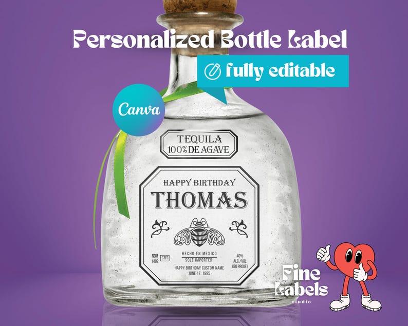 Personalized Tequila Label Template: Custom Birthday Gift (canva ...