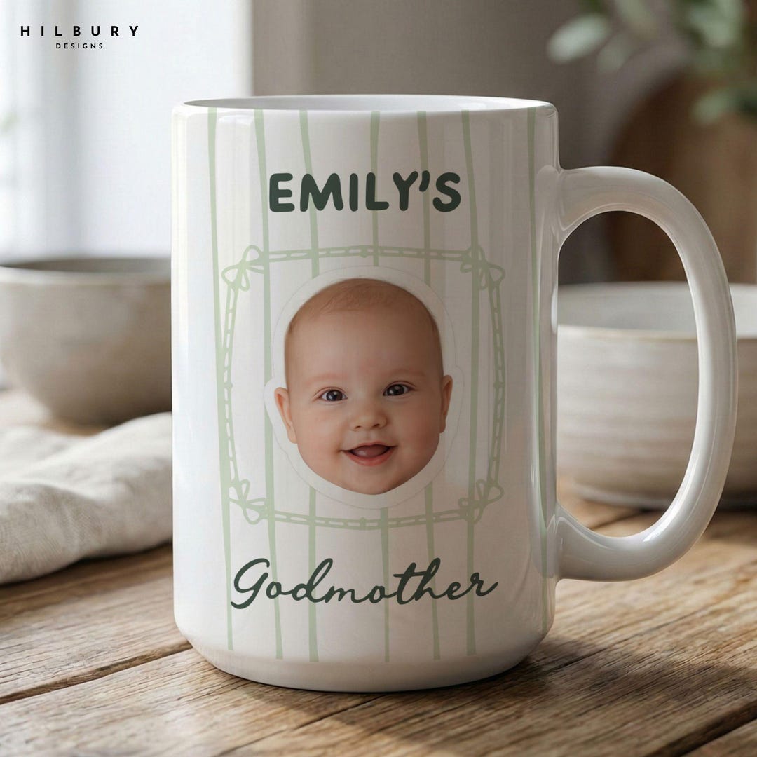 Godmother Proposal Mug, Custom Photo Striped Mug, Godparent Gift From ...