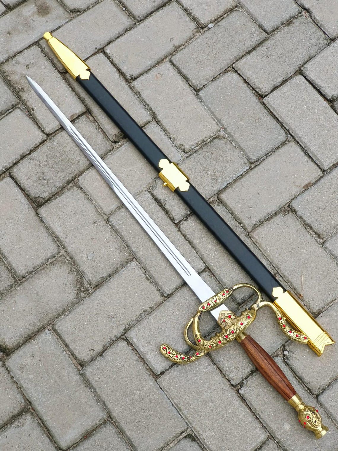 Elegant Golden Hilt Rapier Sword With Scabbard – Decorative Collectible ...
