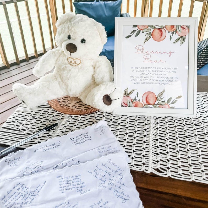 Snowy Personalized Teddy Bear - Blessing Bear - Teddy Bear Baby Shower Activity - Prayer Bear ...