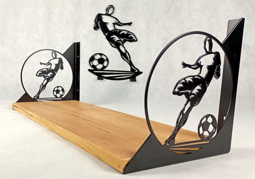 Soccer Player Bookend Shelf DXF+ Wall Hook – Steel Bracket Template for ...