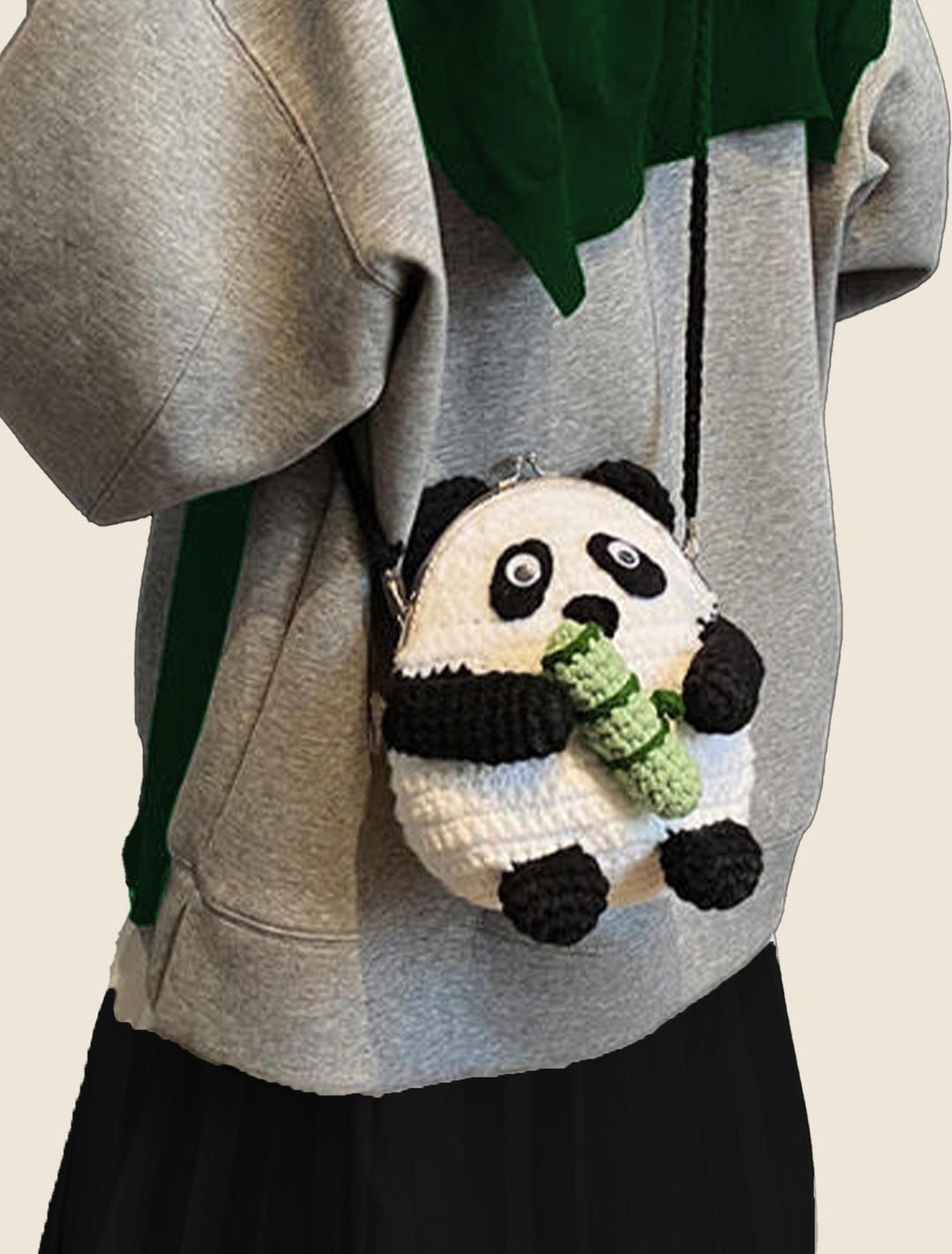 Bamboo Munching Panda Crossbody丨hand-knit Cotton Bag丨panda Crossbody丨 ...