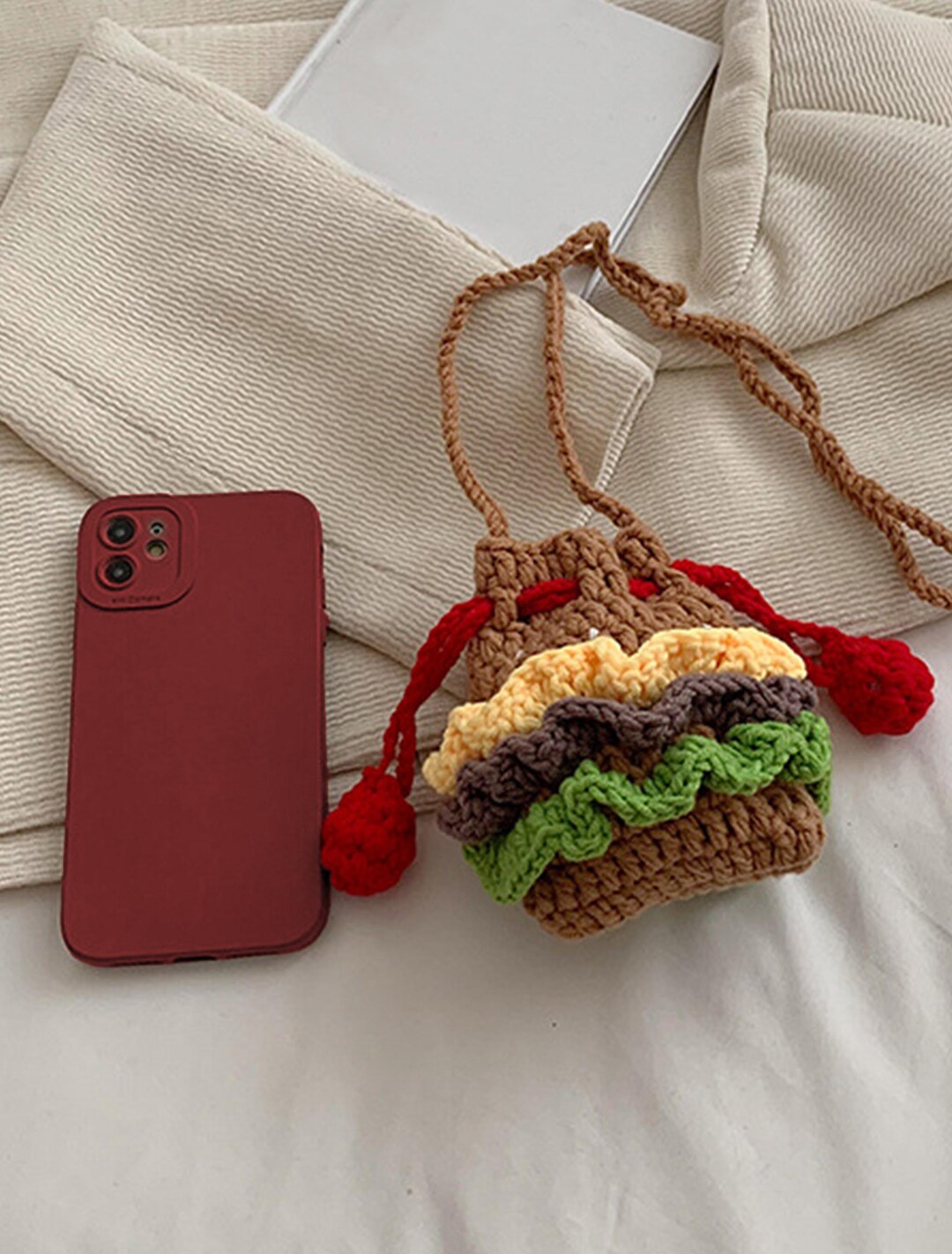Hamburger Bag丨fast Food Friend Crossbody丨hand-knit Hamburger Drawstring ...