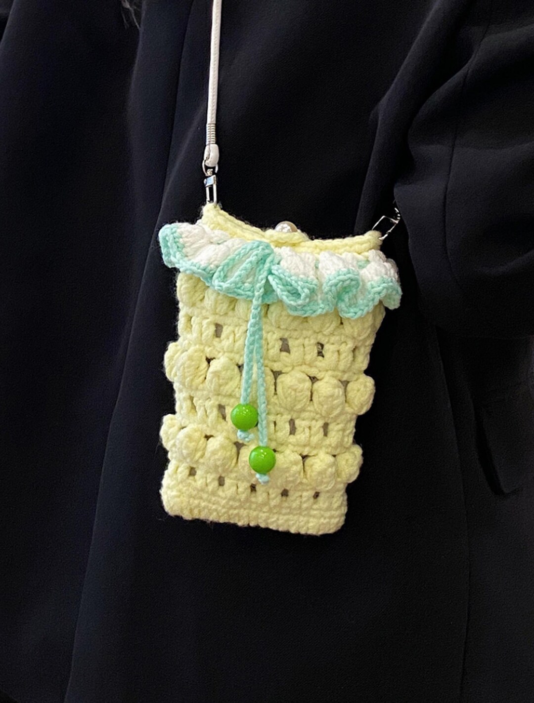 Yellow Crossbody丨hand-knit Phone Slinger丨cotton Sling Bag丨vintage Style ...